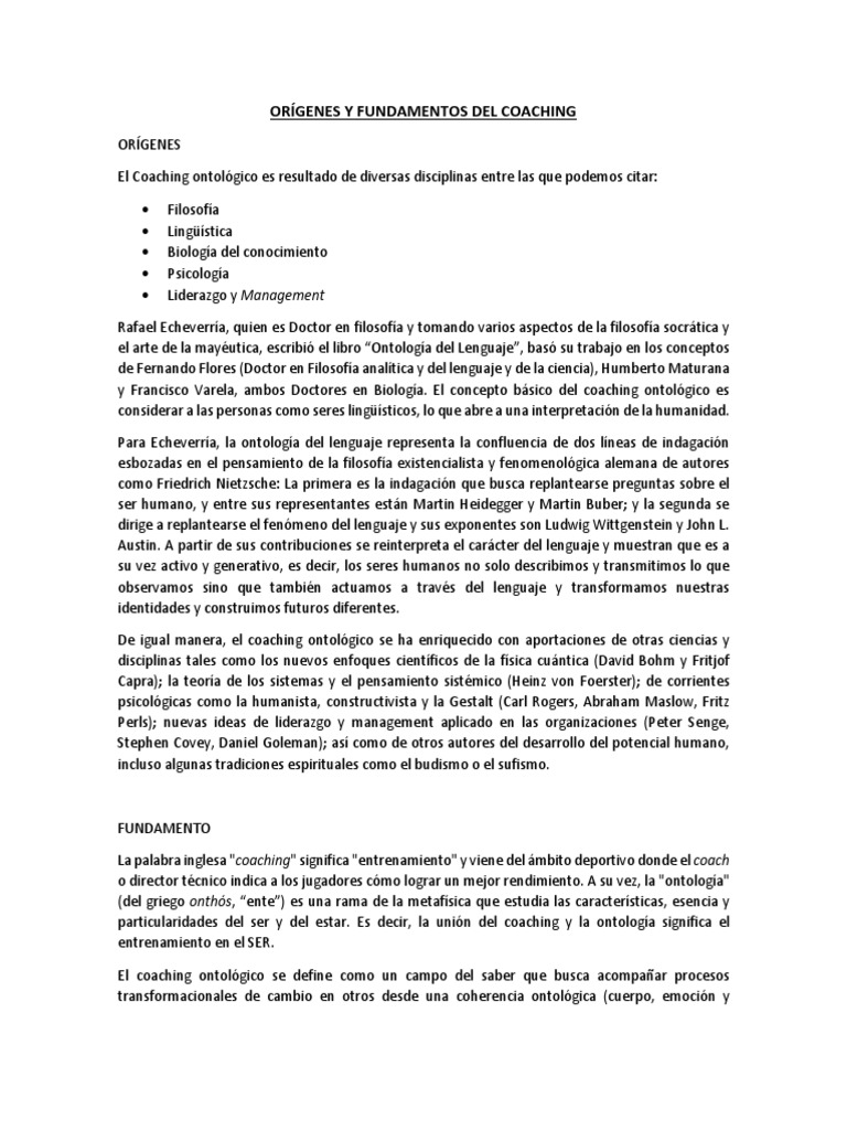 Orígenes y Fundamentos Del Coaching | PDF | Ontología | Sicología