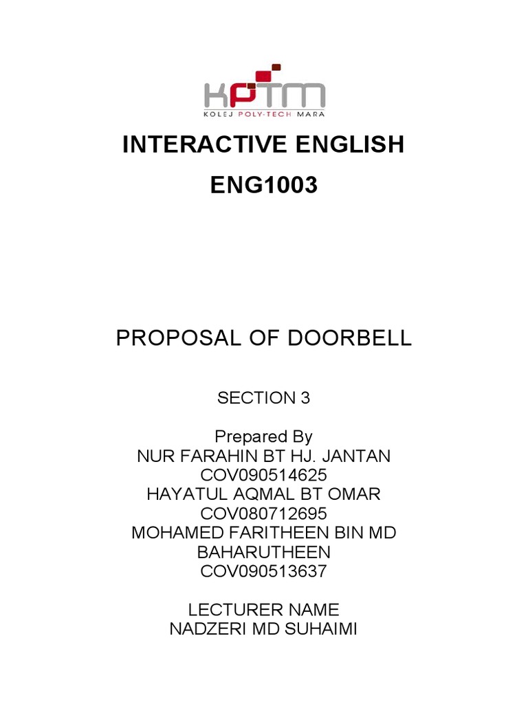 Eng1003 Proposal Cover Page | PDF