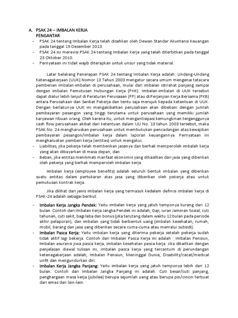 Panduan PSAK 24 Imbalan Kerja | PDF