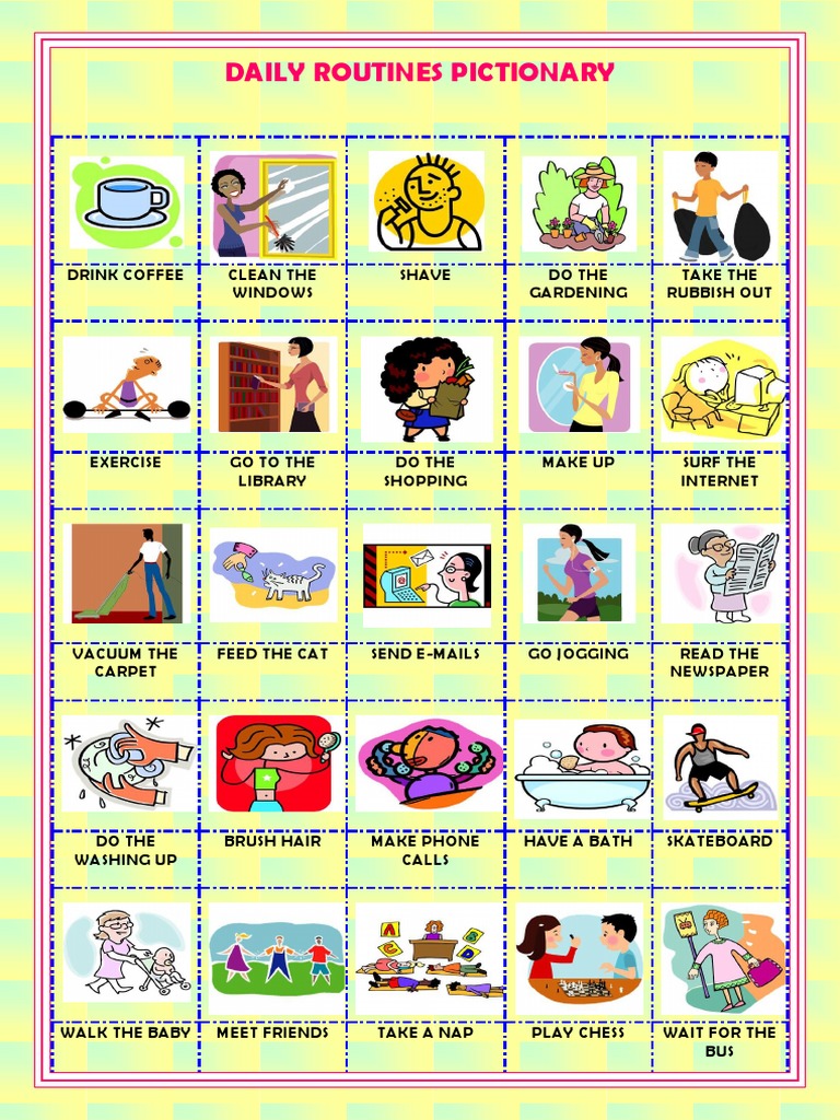 Daily Routines Pictionary Activity | PDF | Young Adult
