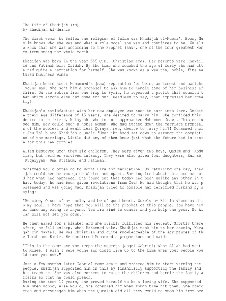 The Life of Khadijah (RA) | PDF | Muhammad | Abrahamic Religions