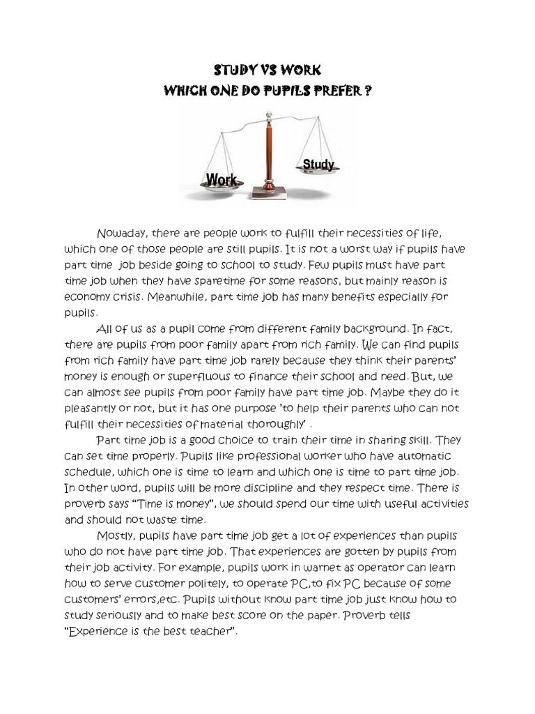 Study Vs Work Which One Do Pupils Prefer | PDF | Cognition