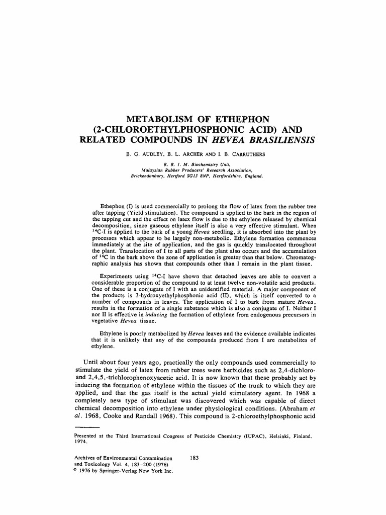 Metabolism of Ethephon (2-Chloroethylphosphonic Acid) and Related ...
