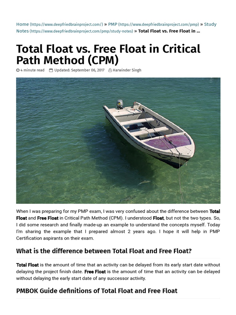 Total Float vs. Free Float in Critical Path Method (CPM) - PMP, PMI-ACP ...