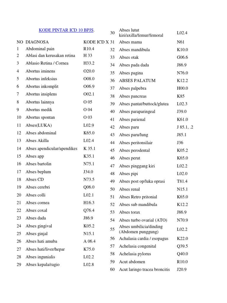 Kode Pintar Icd 10 Bpjs | PDF