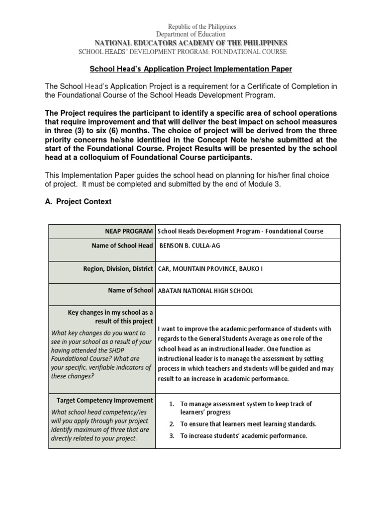 School Heads Application Project Impleme | PDF | Educational Assessment ...