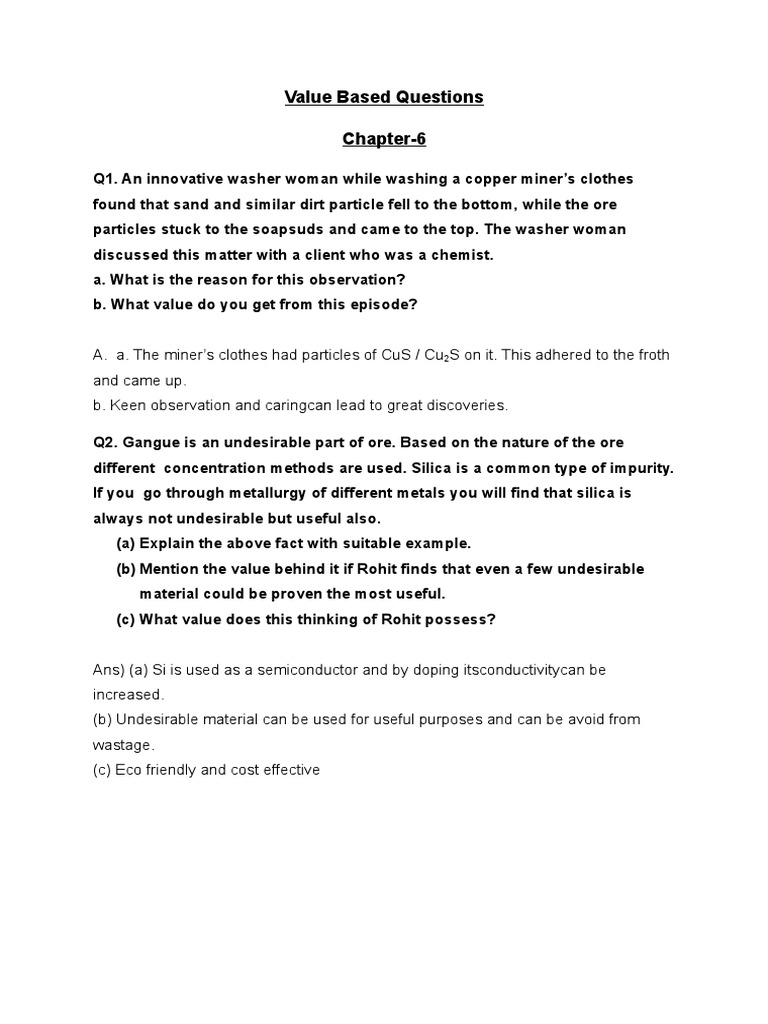 Value Based Questions Chapter-6 | PDF