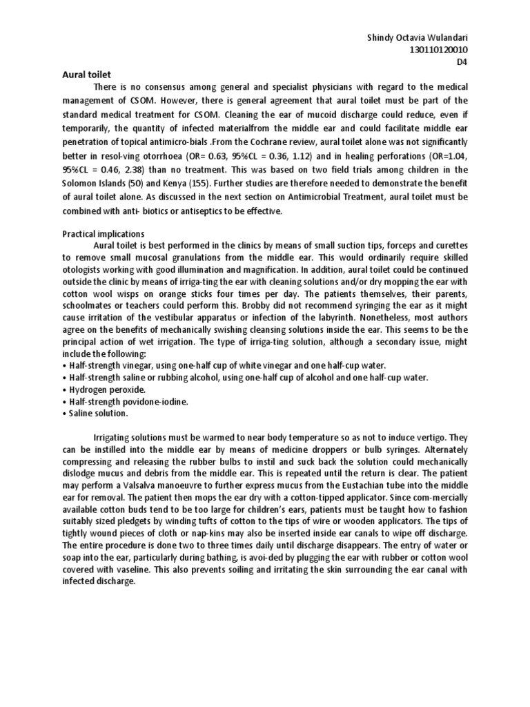 Aural Toilet | PDF | Ear | Water