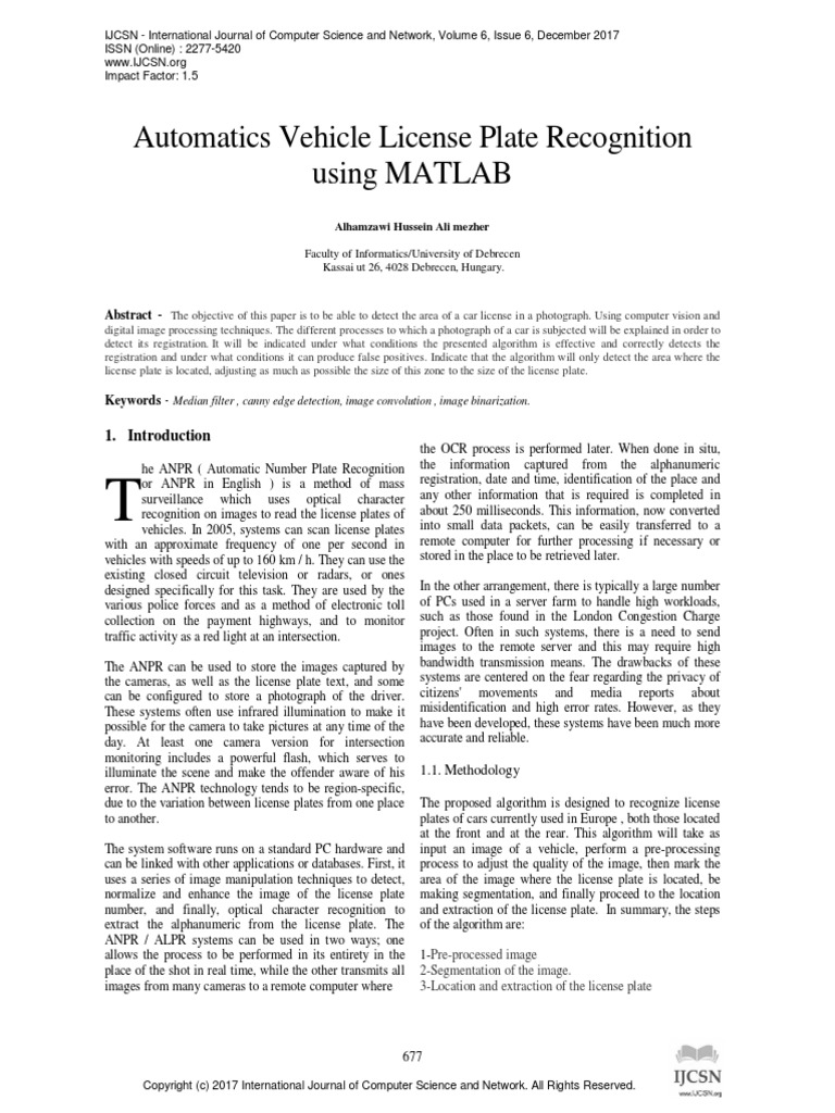 Automatics Vehicle License Plate Recognition Using MATLAB | PDF | Imaging | Computer Vision