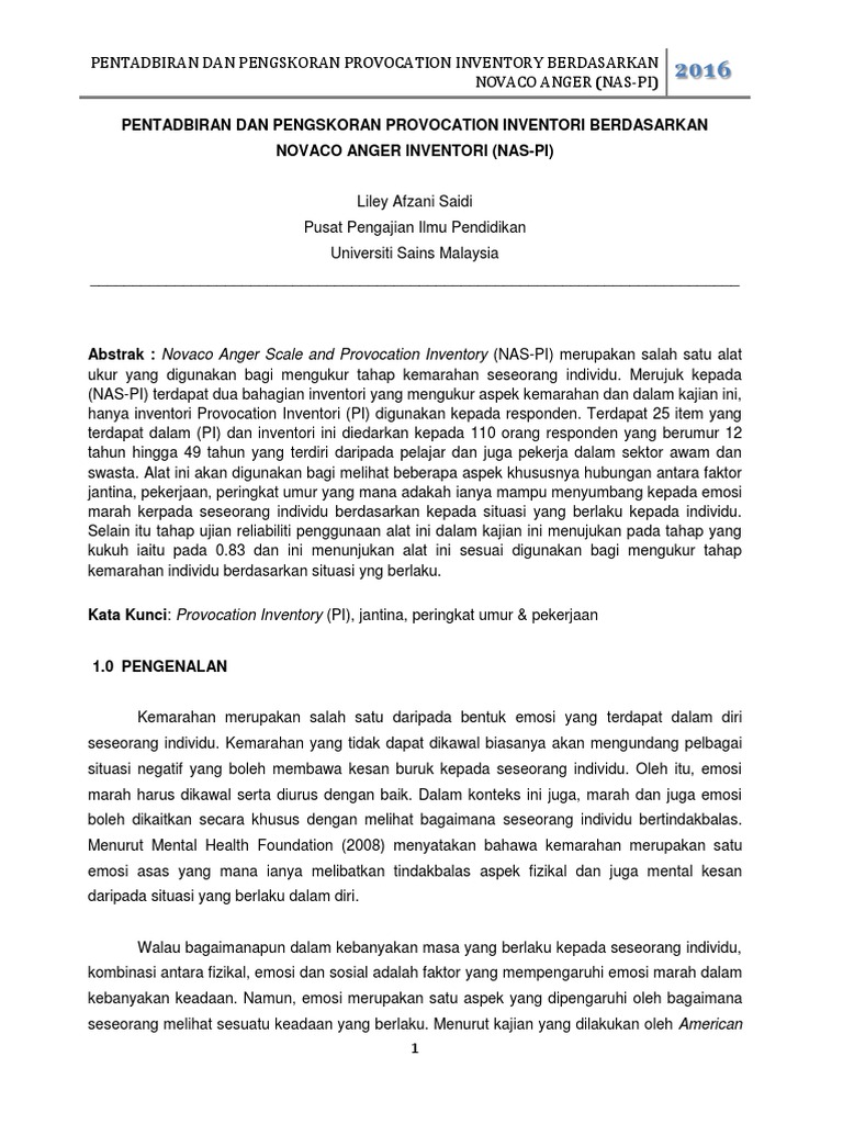 Penggunaan Provocation Inventory untuk Kemarahan | PDF