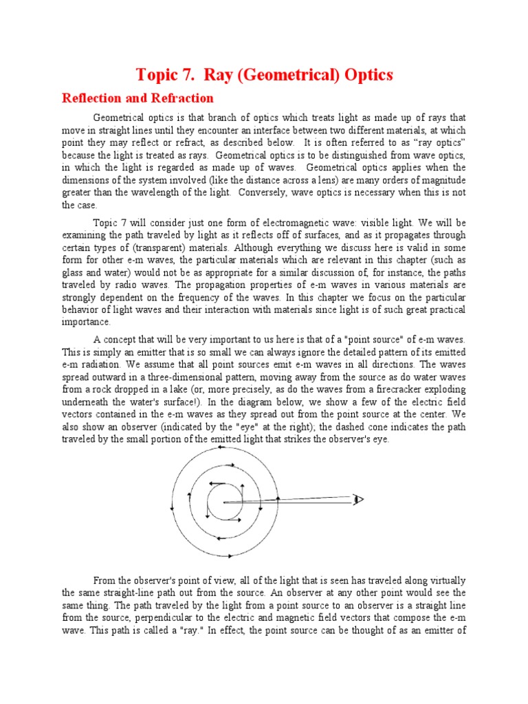 Topic 7. Ray (Geometrical) Optics: Reflection and Refraction | PDF ...