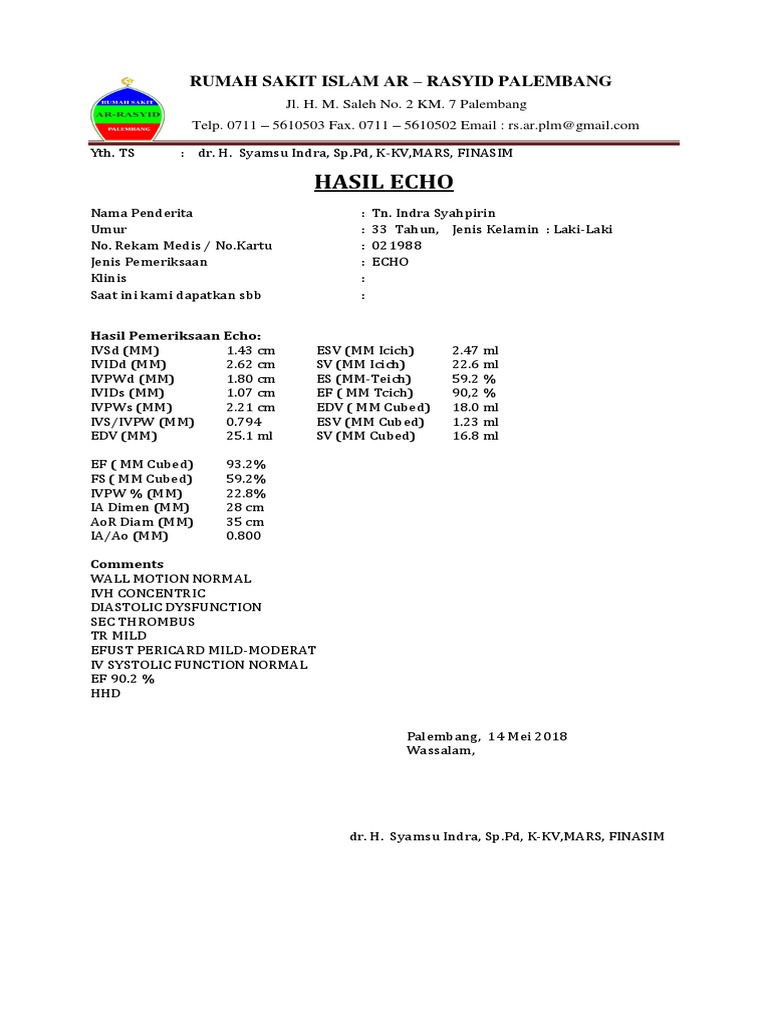 Hasil Pemeriksaan Echo Jantung Pasien | PDF | Kesehatan Holistik ...