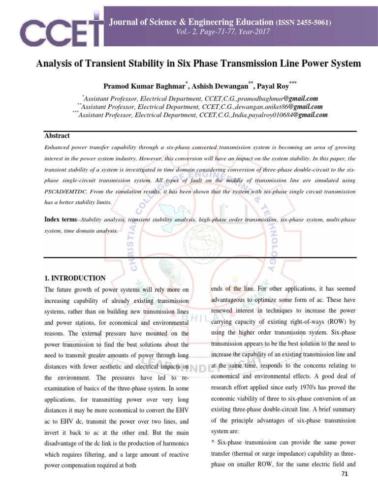 Six Phase Transient Line System | PDF | Steady State | Electric Power ...