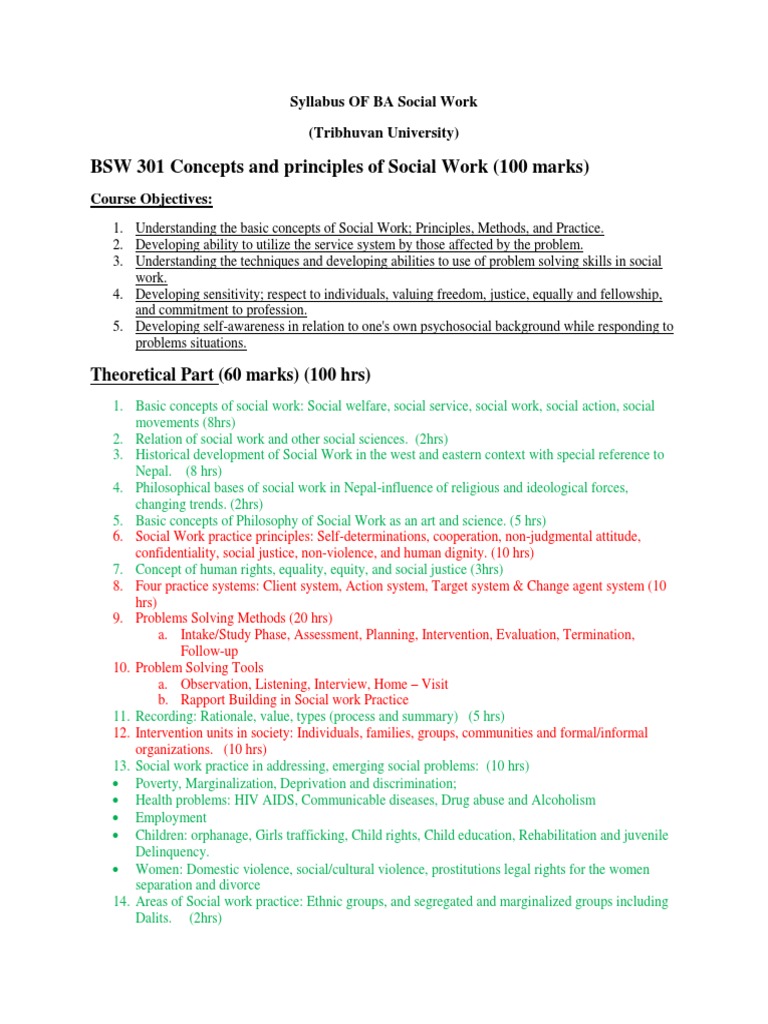 BASW Syllabus 1st Year | PDF | Social Work | Human Resources