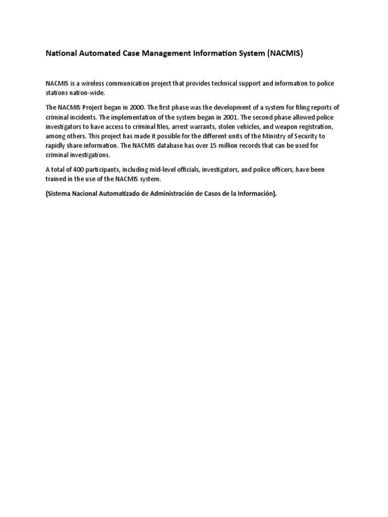 National Automated Case Management Information System (NACMIS) | PDF ...