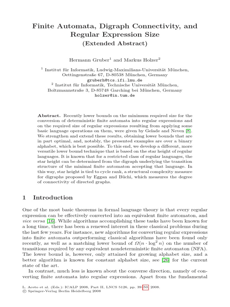 Finite Automata, Digraph Connectivity, and Regular Expression Size ...