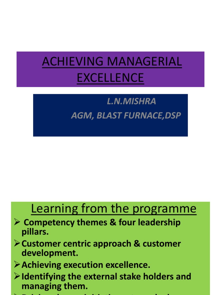 Achieving Managerial Excellence L N Mishra Agm Blast Furnace Dsp Pdf