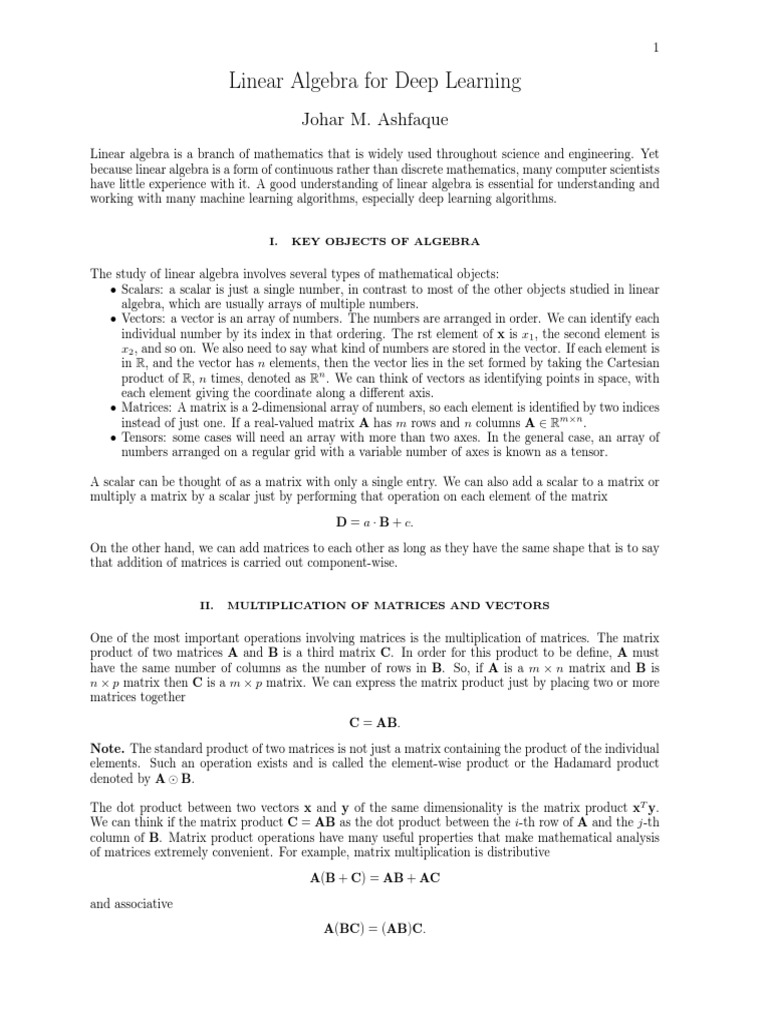 Linear Algebra For Deep Learning: Johar M. Ashfaque | PDF | Matrix (Mathematics) | Eigenvalues ...