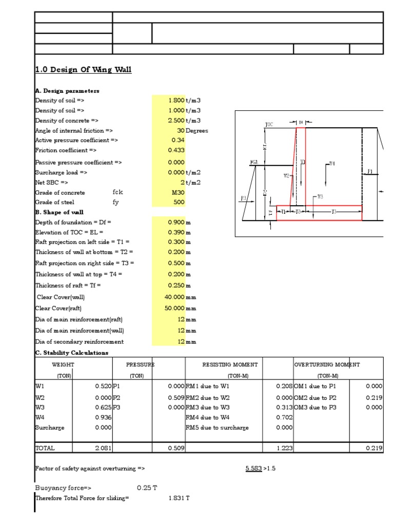 Wing Wall Design-Final | PDF | Physics | Civil Engineering