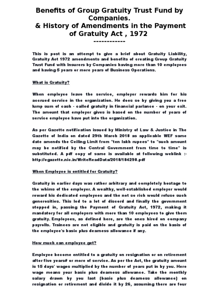 Gratuity Liability and Benefits of Group Gratuity Trust Fund by ...