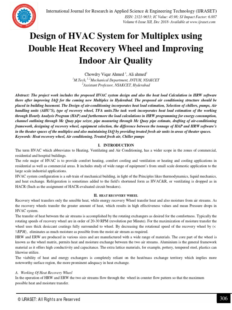 Design of HVAC System For Multiplex Using Double Heat Recovery Wheel ...