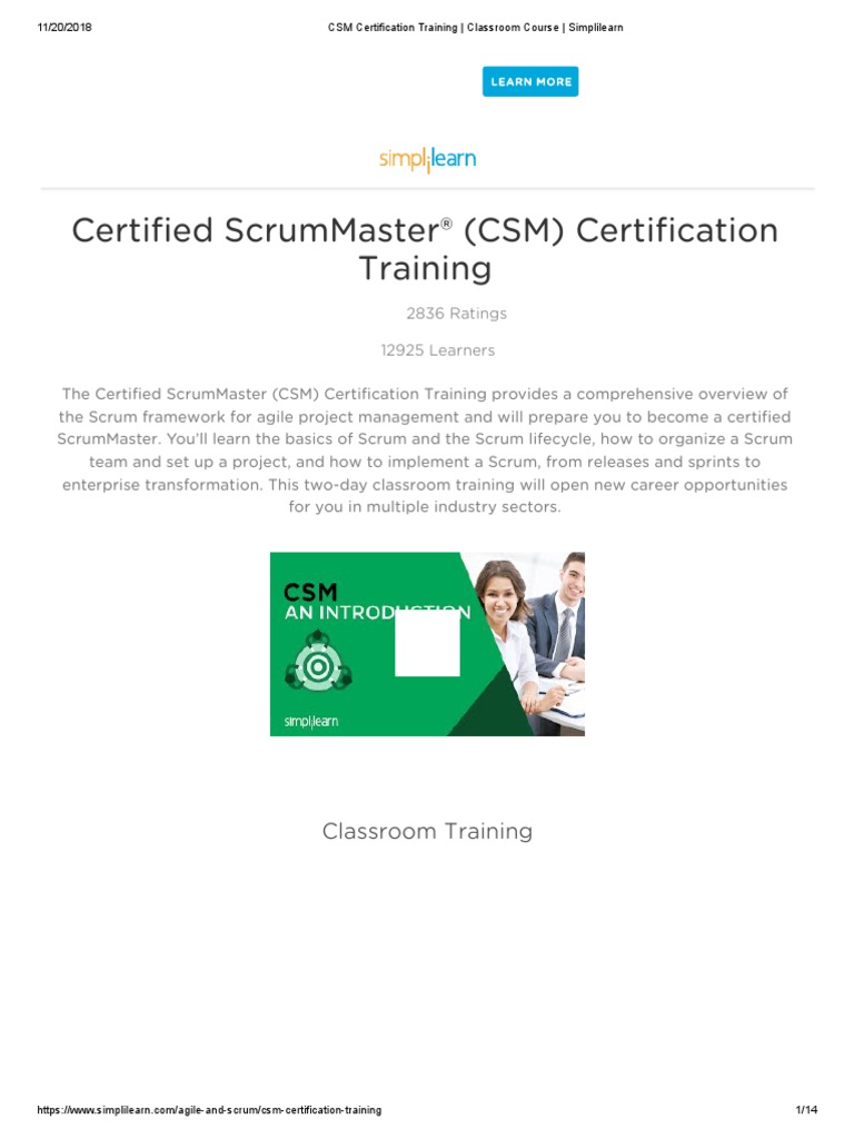 CSM Certification Training - Classroom Course - Simplilearn | PDF ...