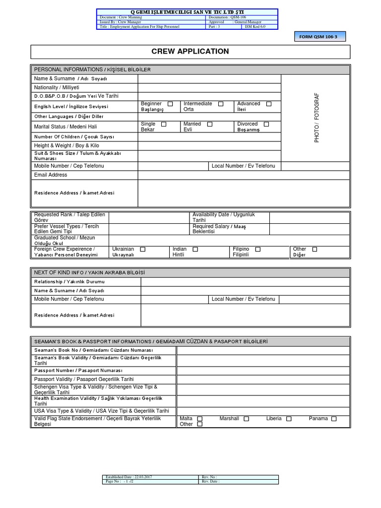 f-106-3 Crew Application Form | PDF