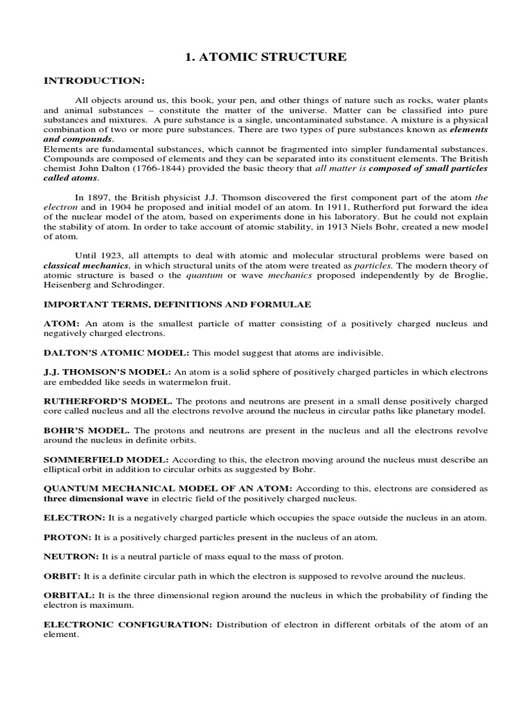 1 Atomic Structure PDF | PDF | Atomic Orbital | Electron Configuration