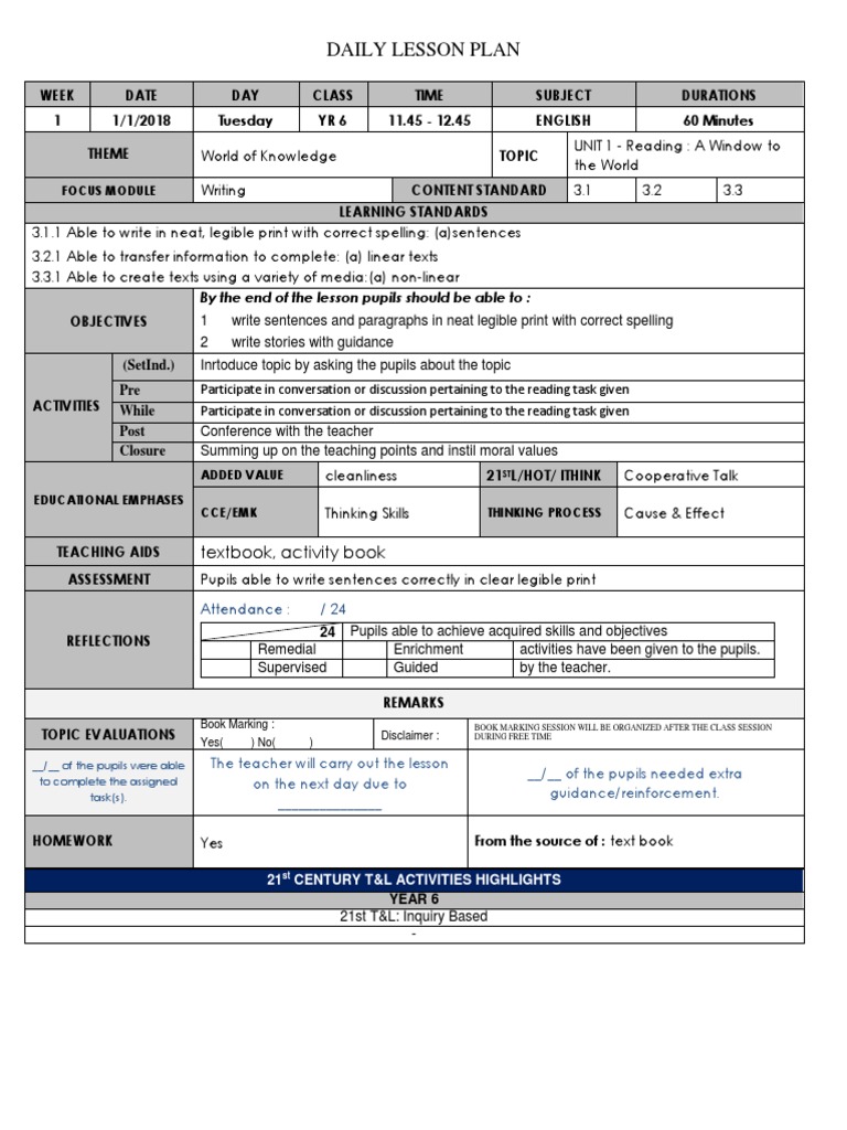 RPH Yr 5 N 6 | PDF | Lesson Plan | Education Theory