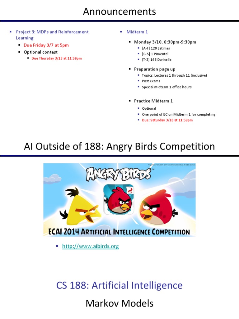 SP14 CS188 Lecture 13 - Markov Models | PDF | Markov Chain | Artificial Intelligence