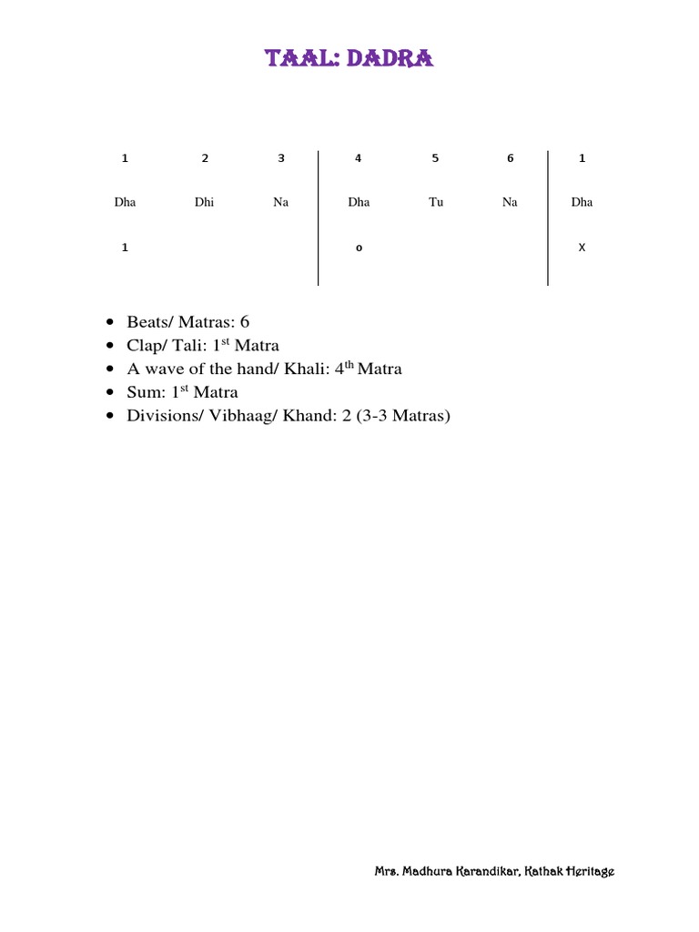 Taal: Dadra | PDF | Classical And Art Music Traditions