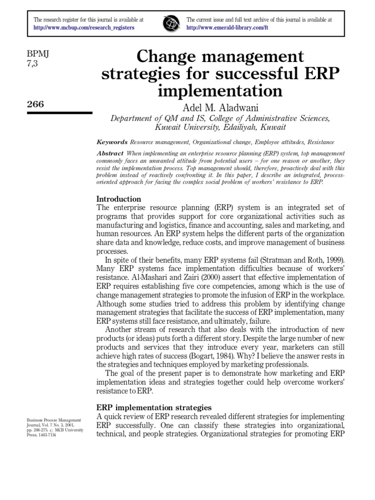 ERP Change Management Strategies | PDF | Strategic Management ...