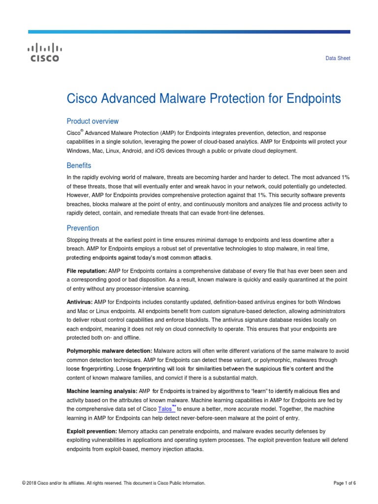 Cisco Advanced Malware Protection For Endpoints: Product Overview | PDF ...