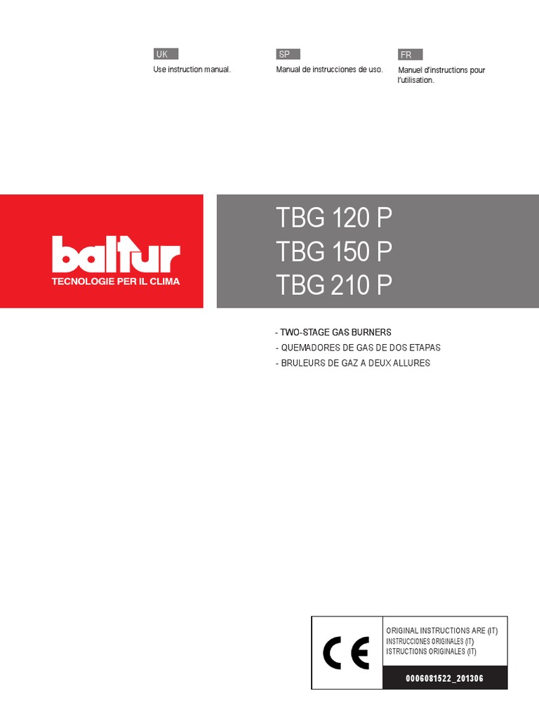 Baltur - Manual de Usuario Quemadores de Gas de Dos Etapas TBG-120P-150P-210P | PDF | Valve ...