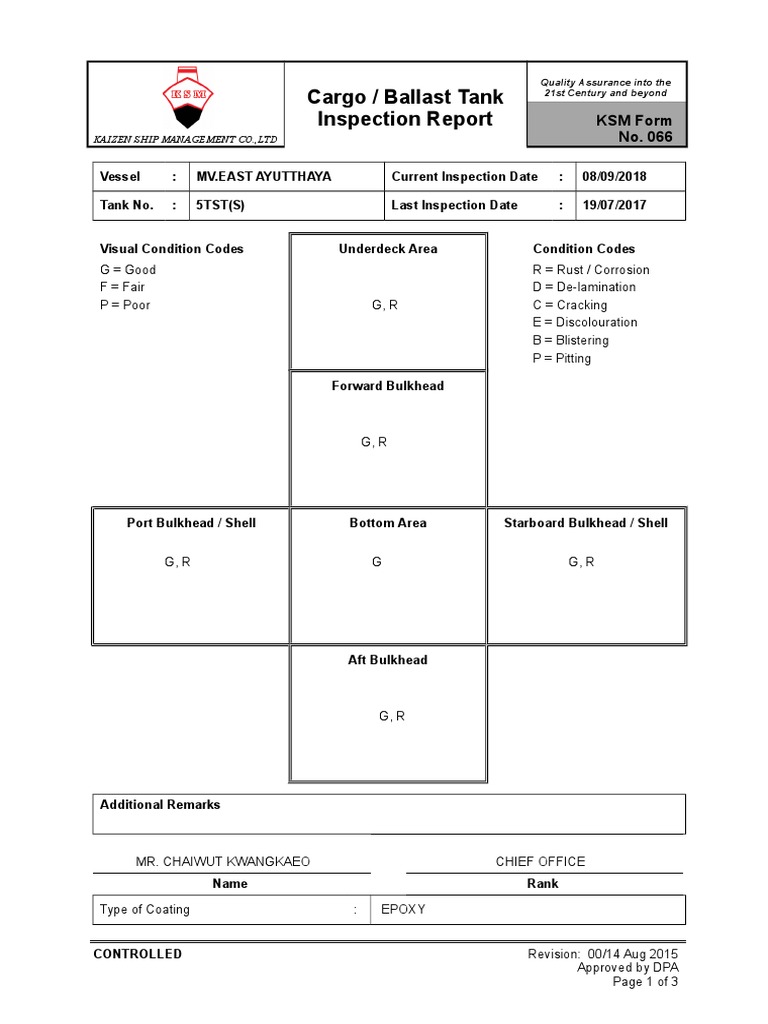 KSM Form 066 - 5TST (S) Tank Inspection Report | Download Free PDF ...
