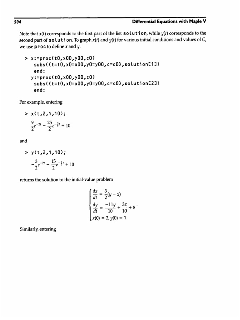 504 Differential Equations With Maple V | PDF