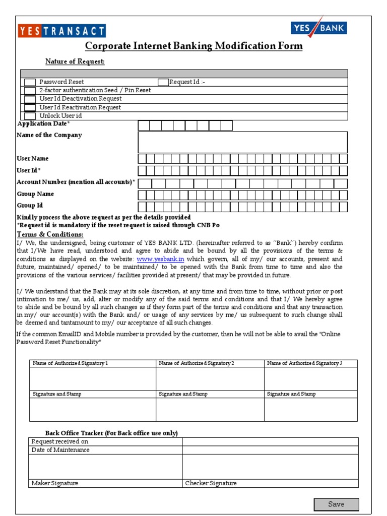 Corporate Internet Banking Request Form | PDF
