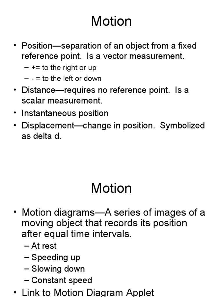 Motion: - Position-Separation of An Object From A Fixed Reference Point ...