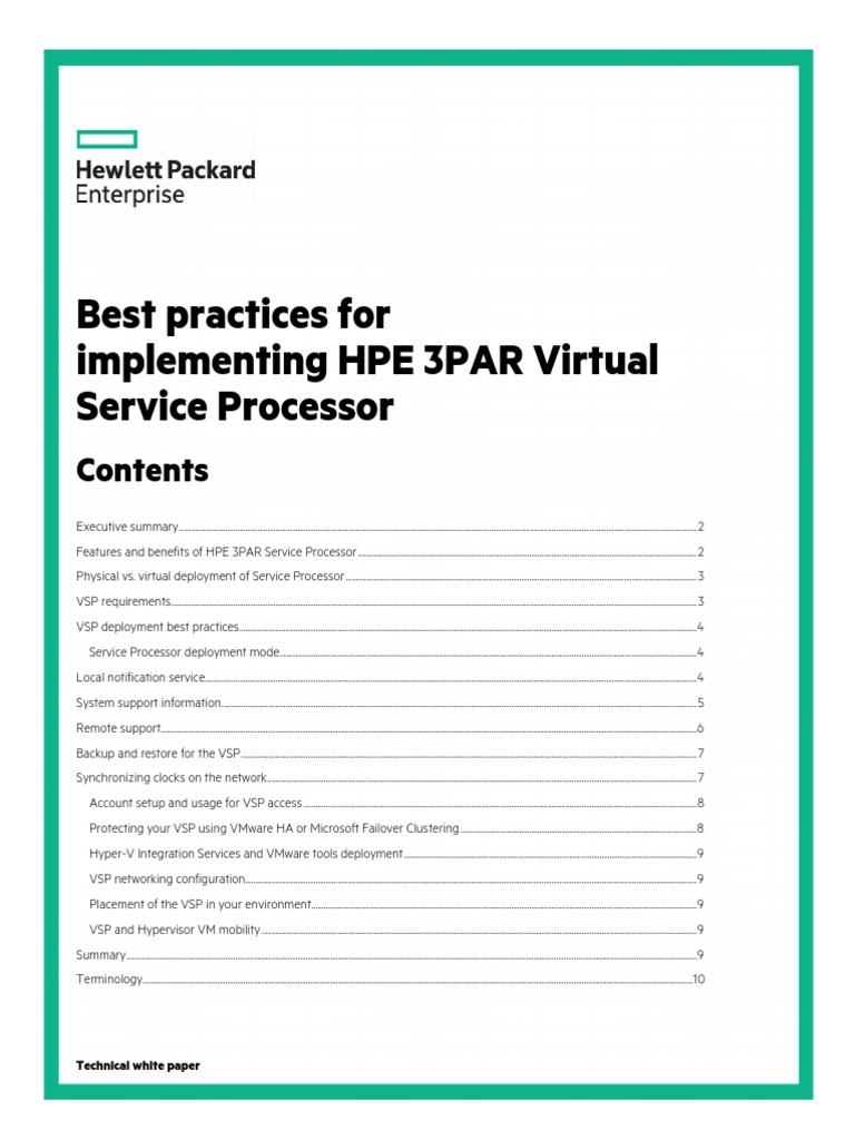 Best Practices For Implementing HPE 3PAR Virtual Service Processor ...