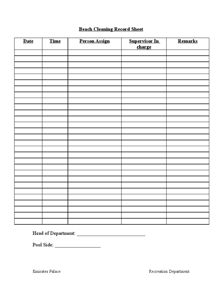 Copy (2) of Beach Cleaning Record Sheet | PDF