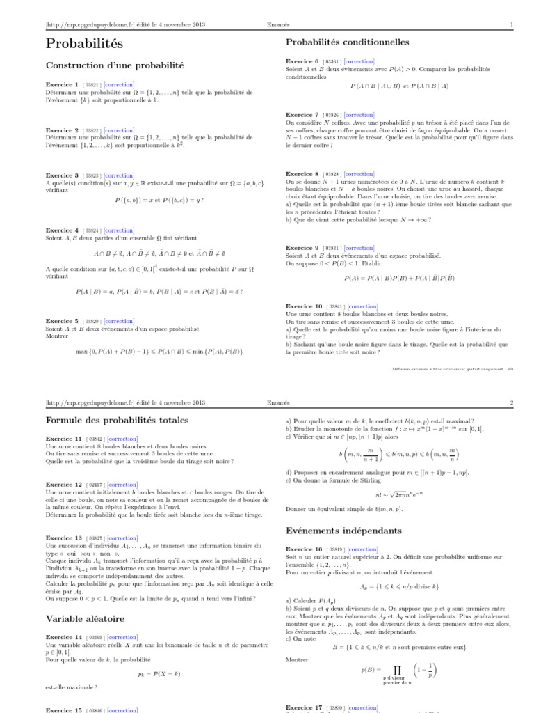 Probabilités | PDF | Espérance mathématique | Variance (mathématiques)