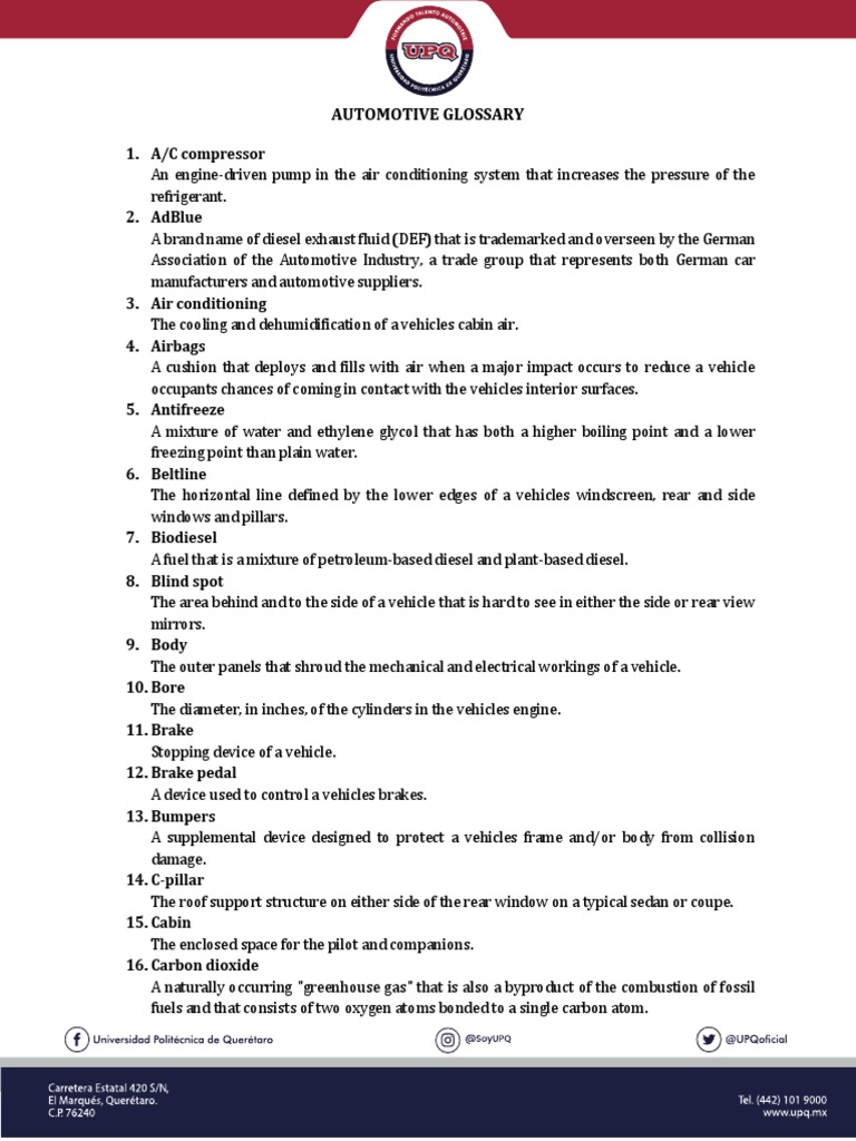 Automotive Glossary: 1. A/C Compressor | PDF | Hybrid Vehicle ...