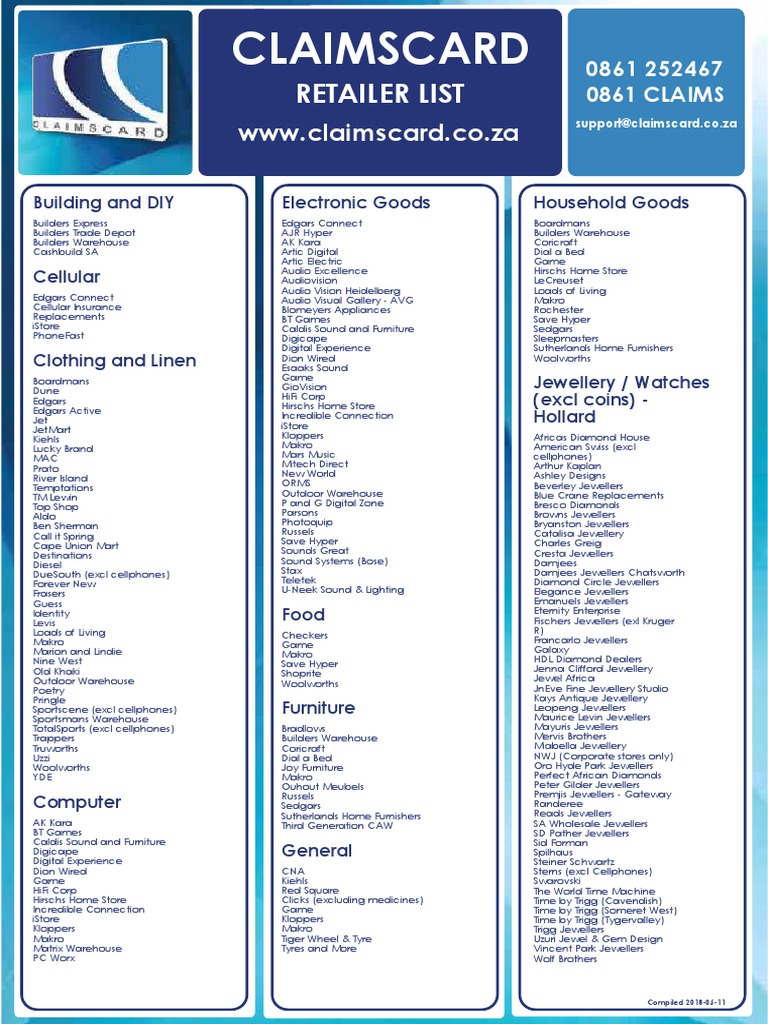 Claims Card List | PDF | Retailing | Retailers