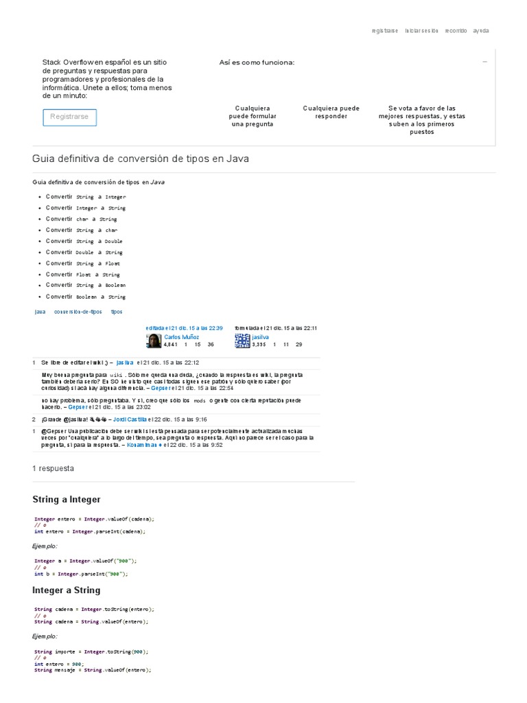 Guia Definitiva de Conversión de Tipos en Java - Stack Overflow en Español | PDF | Cadena ...