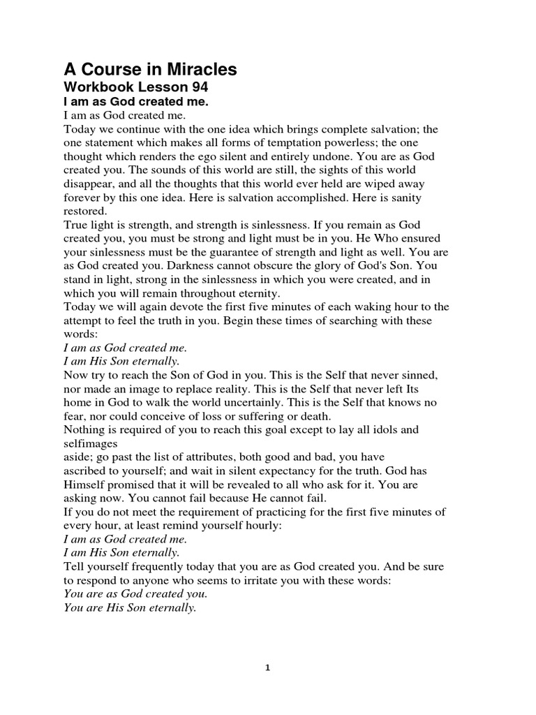 A Course in Miracles: Workbook Lesson 94 | PDF | Self | God