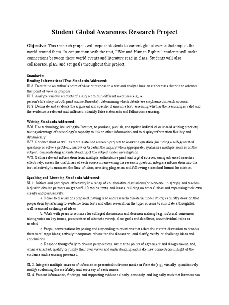 Student Global Awareness Project Guide | PDF | Reason | Question