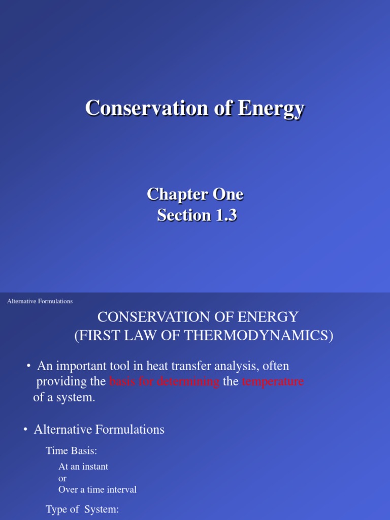 Conservation of Energy: Chapter One Section 1.3 | PDF | Heat Transfer ...