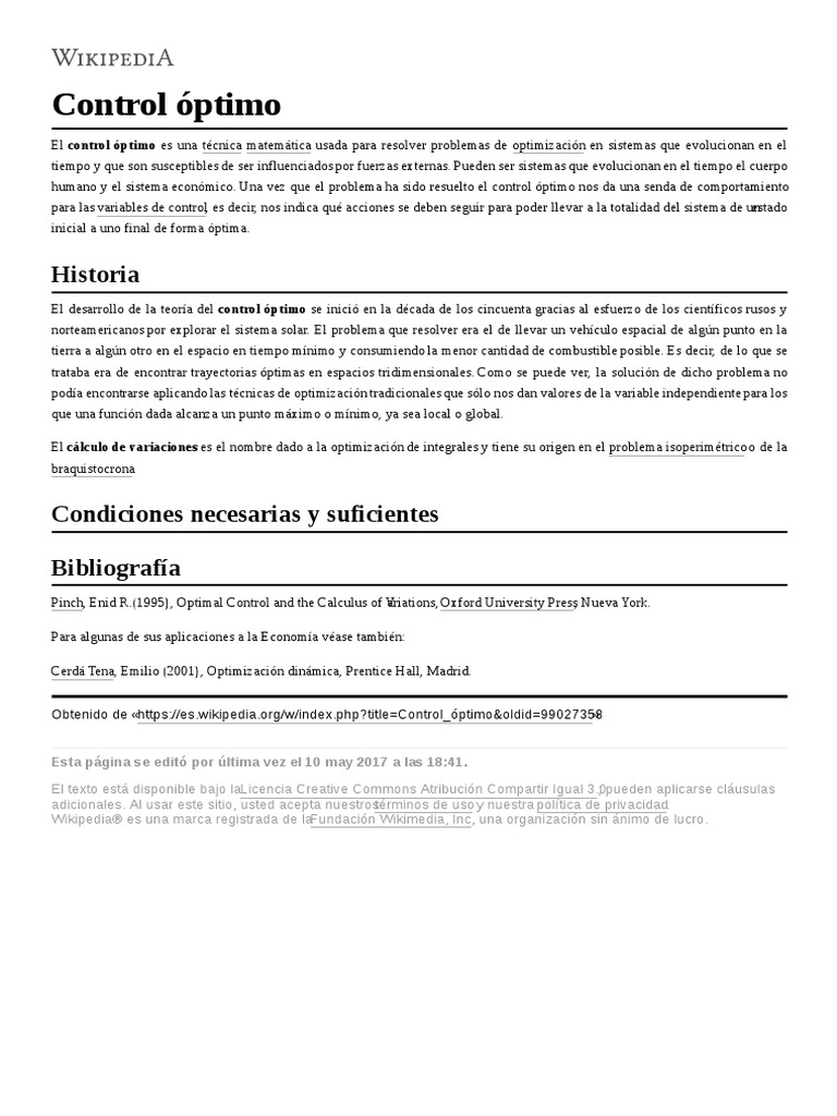 Control Óptimo | PDF | Matemáticas Aplicadas | Teoría de sistemas