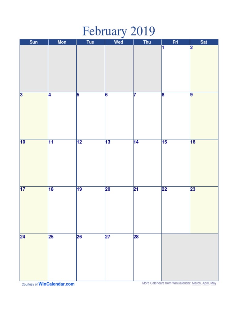 February 2019 Calendar Template | PDF