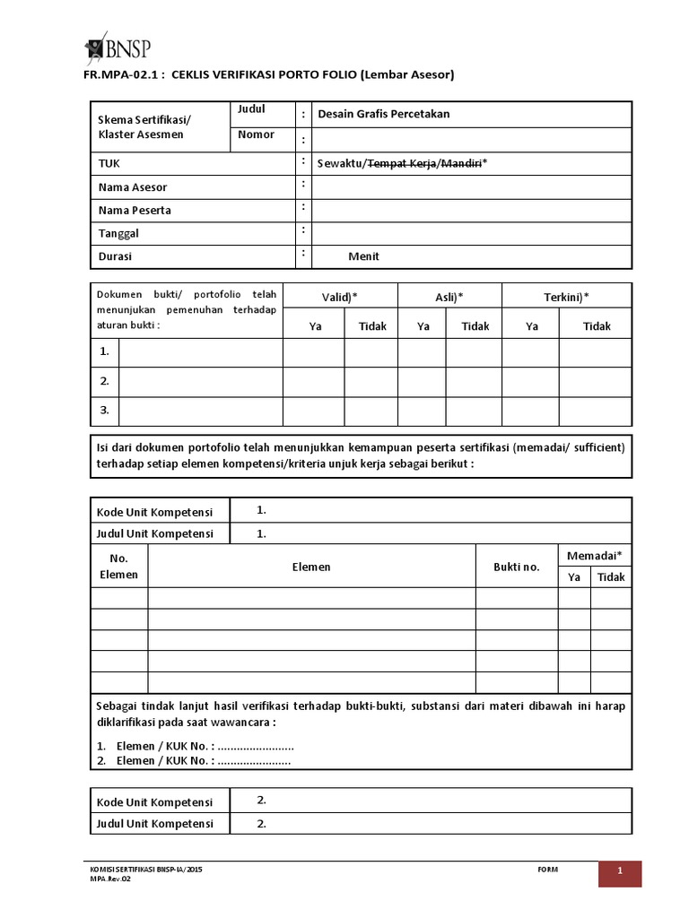 FR - Mpa-02.1 Ceklis Verifikasi Portofolio (CLP) 2018 | PDF | Teknologi ...